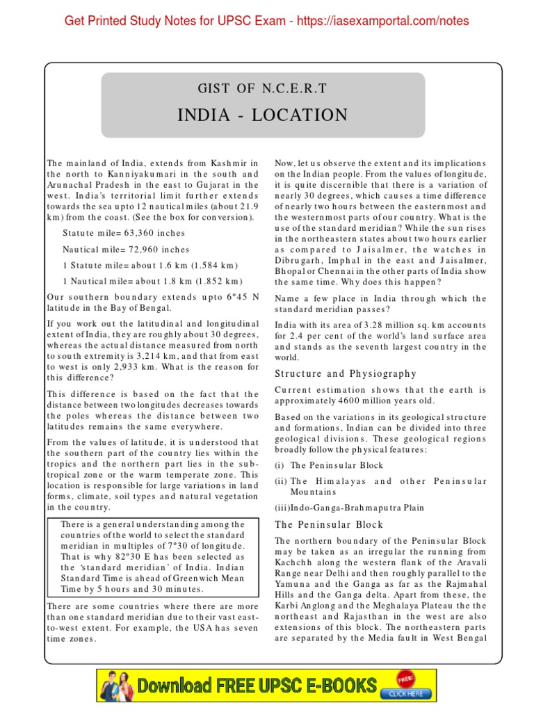 Igp Csat Paper 1 Geography Gist of Ncert India Location | PDF ...