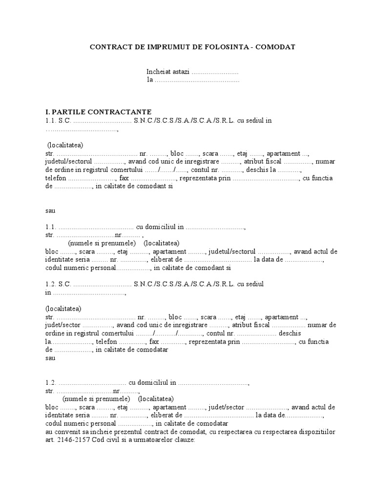 Contract de Comodat Masina | PDF