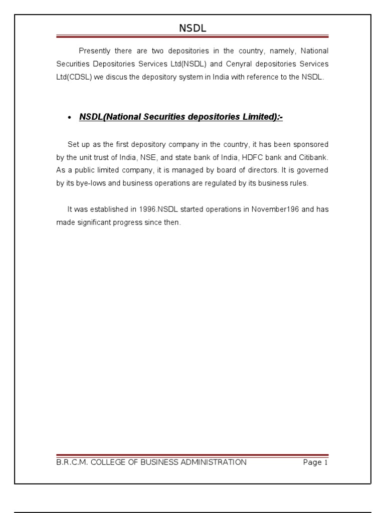 NSDL (National Securities Depositories Limited) | PDF | Clearing ...