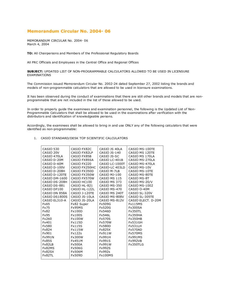Updated Non-Programmable Calculator List | PDF | Computers | Technology ...
