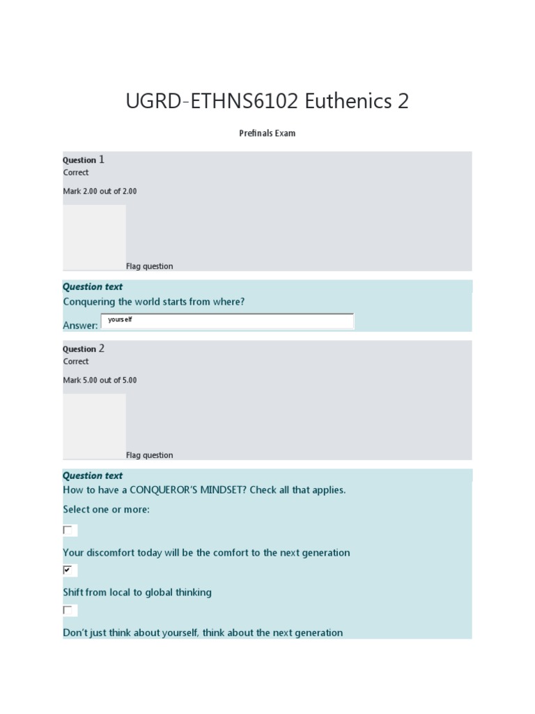 3rd Yr 2nd Sem Euthenics Prefinals Exam | PDF | Behavioural Sciences | Human Development
