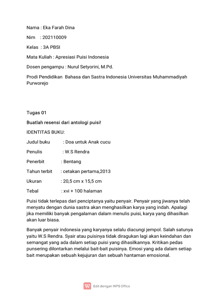 Resensi Antologi Puisi W.S. Rendra | PDF