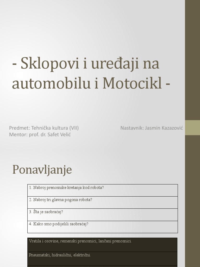Sklopovi I Uređaji Na Automobilu I Motocikl - Priprema | PDF