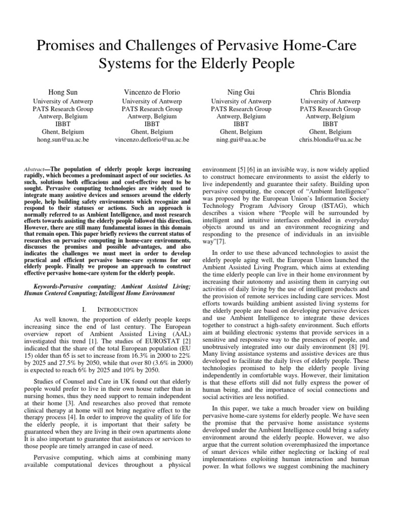 Promises and Challenges of Pervasive Home-Care Systems For The Elderly People | PDF | Service ...