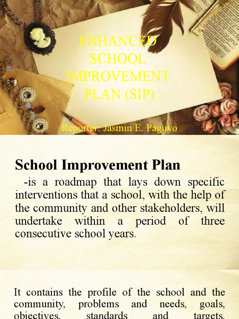 Enhanced School Improvement Plan (Sip) : Reporter: Jasmin E. Paguyo ...