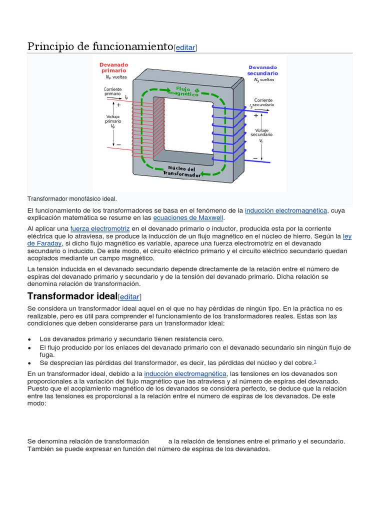 Principio de Funcionamiento TRANSFORMADOR | PDF | Transformador | Inductor