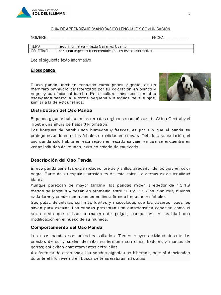 3º Basico Lenguaje Guia Lectura Texto Informativo Cuento | PDF | Panda ...