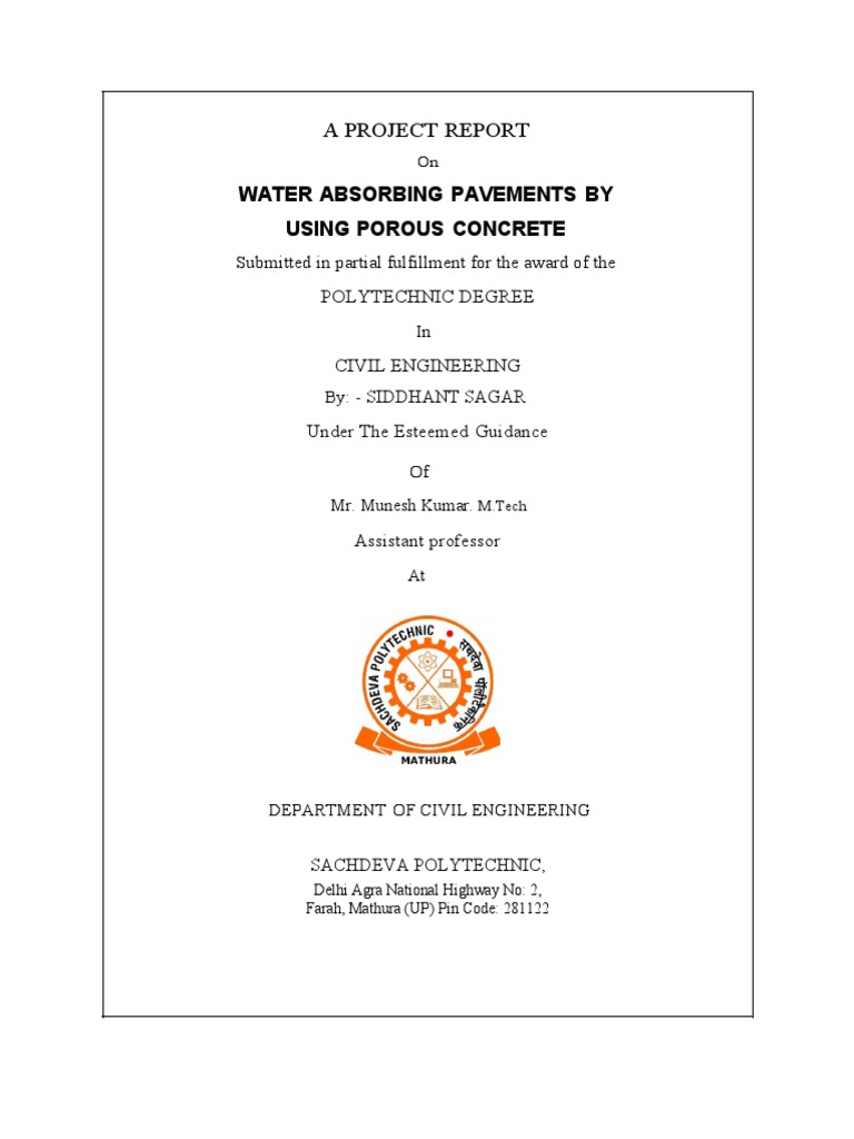 Water Absorbing Pavements by Using Porous Concrete: A Project Report ...