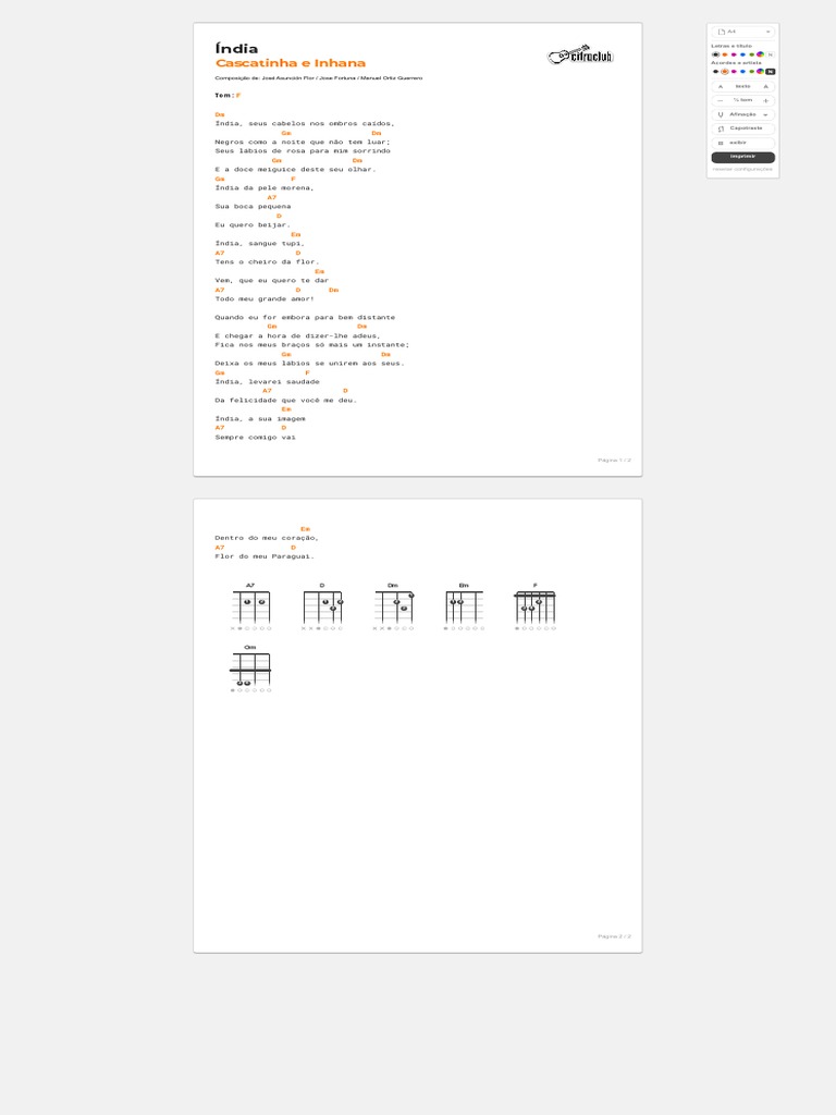 Cifra Club - Cascatinha e Inhana - Índia | PDF