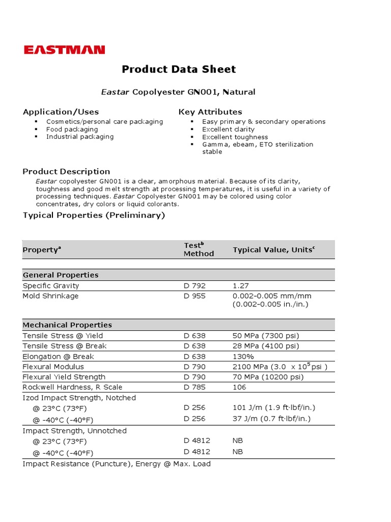 Eastman Copolyester Eastar GN 001 | PDF | Strength Of Materials ...