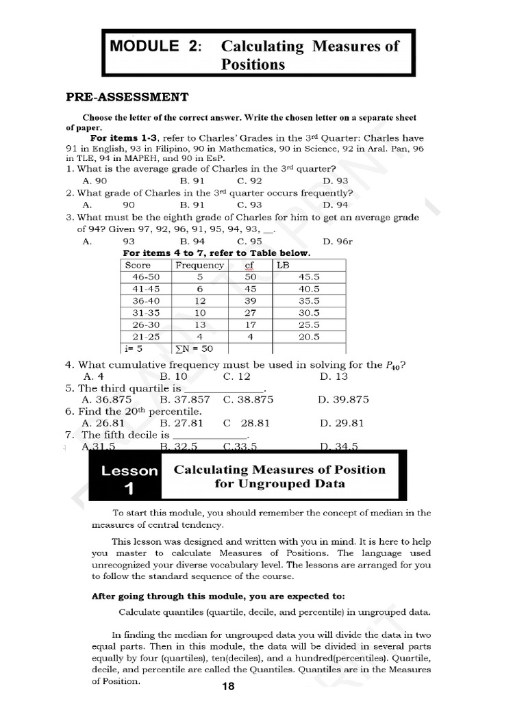 Math10 q4 Mod2 MeasureOfPositions v5 | PDF