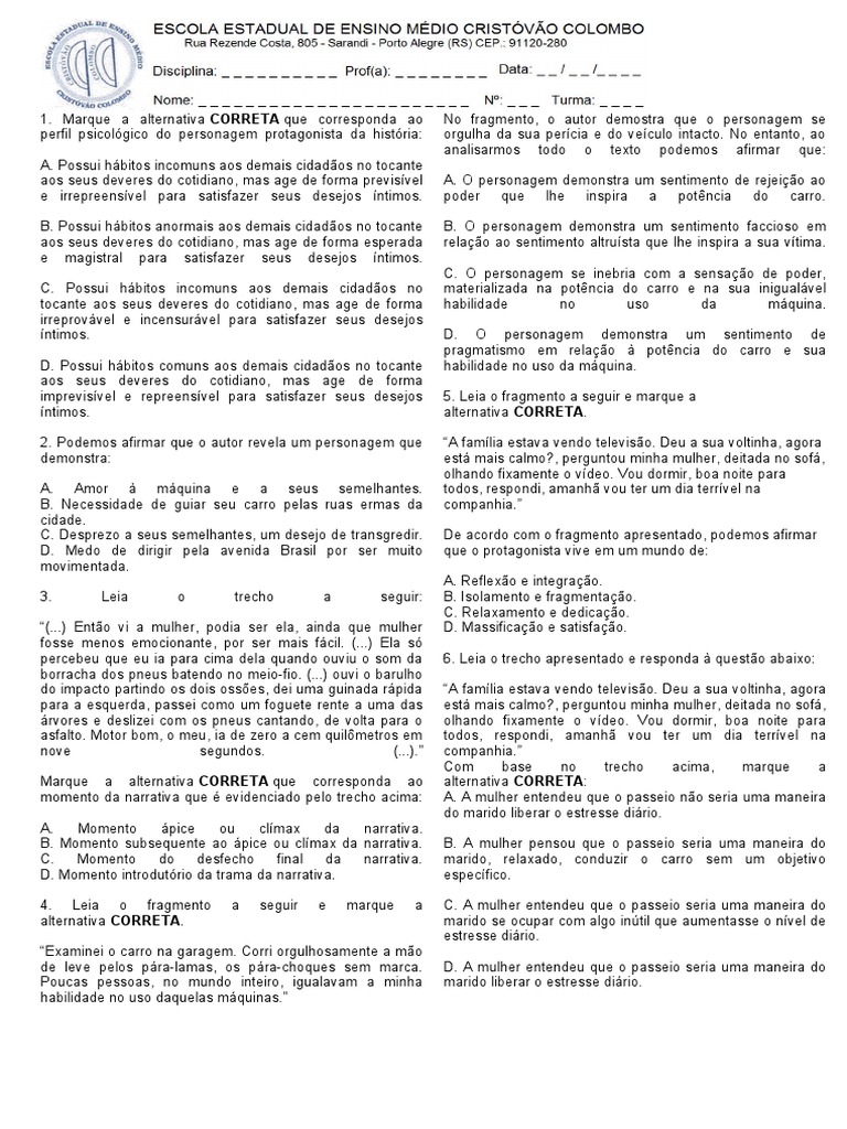 Atividade Passeio Noturno | PDF