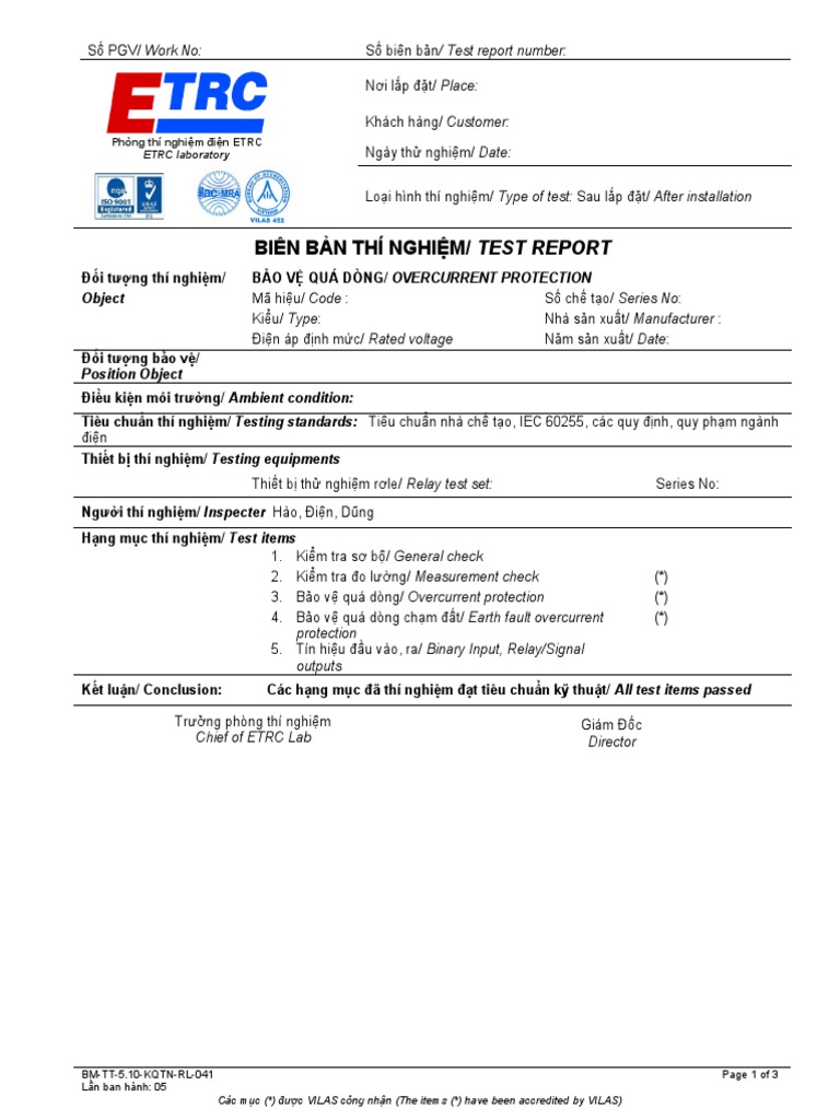 Biên Bản Thí Nghiệm/ Test Report: Object | PDF