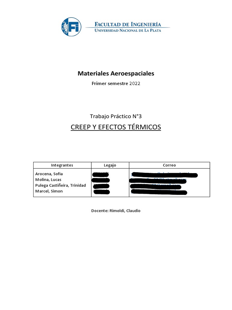 Trabajo Práctico Universitario: Creep y Efectos Térmicos en Materiales ...