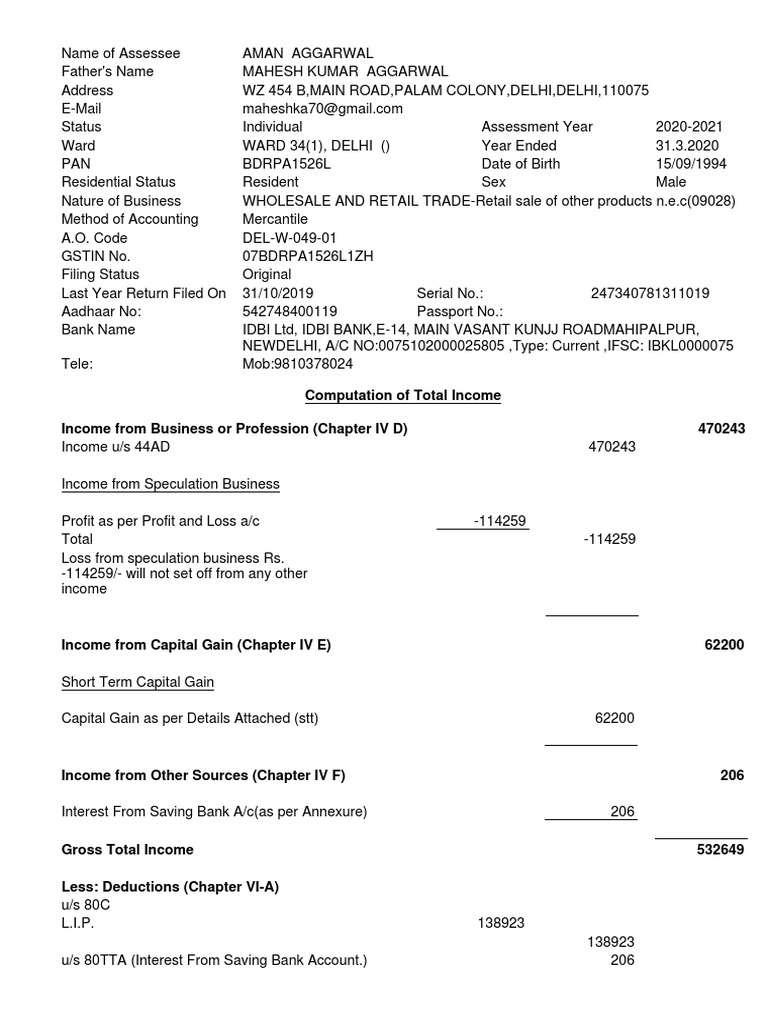Computation of Total Income Income From Business or Profession (Chapter ...