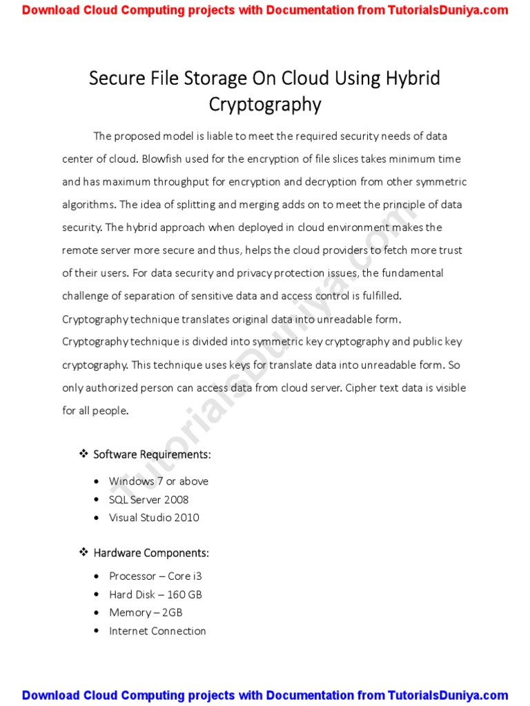 Secure File Storage On Cloud Using Hybrid Cryptography | PDF | Cryptography | Cloud Computing