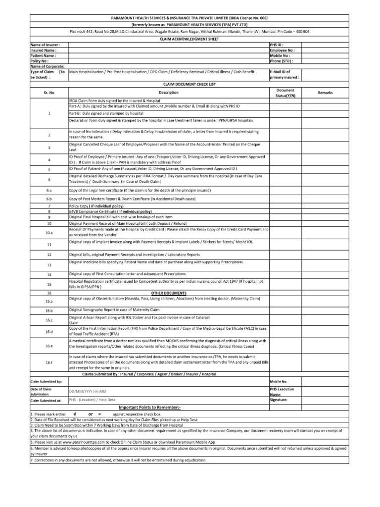 PHS Document Checklist | PDF