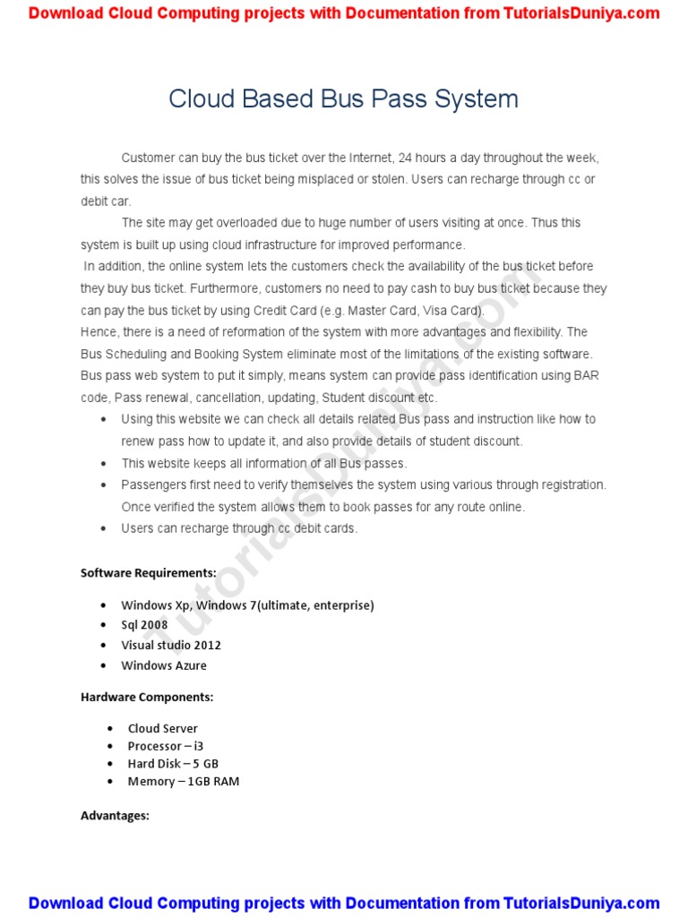 Cloud Based Bus Pass System | PDF | Cloud Computing | Ticket (Admission)