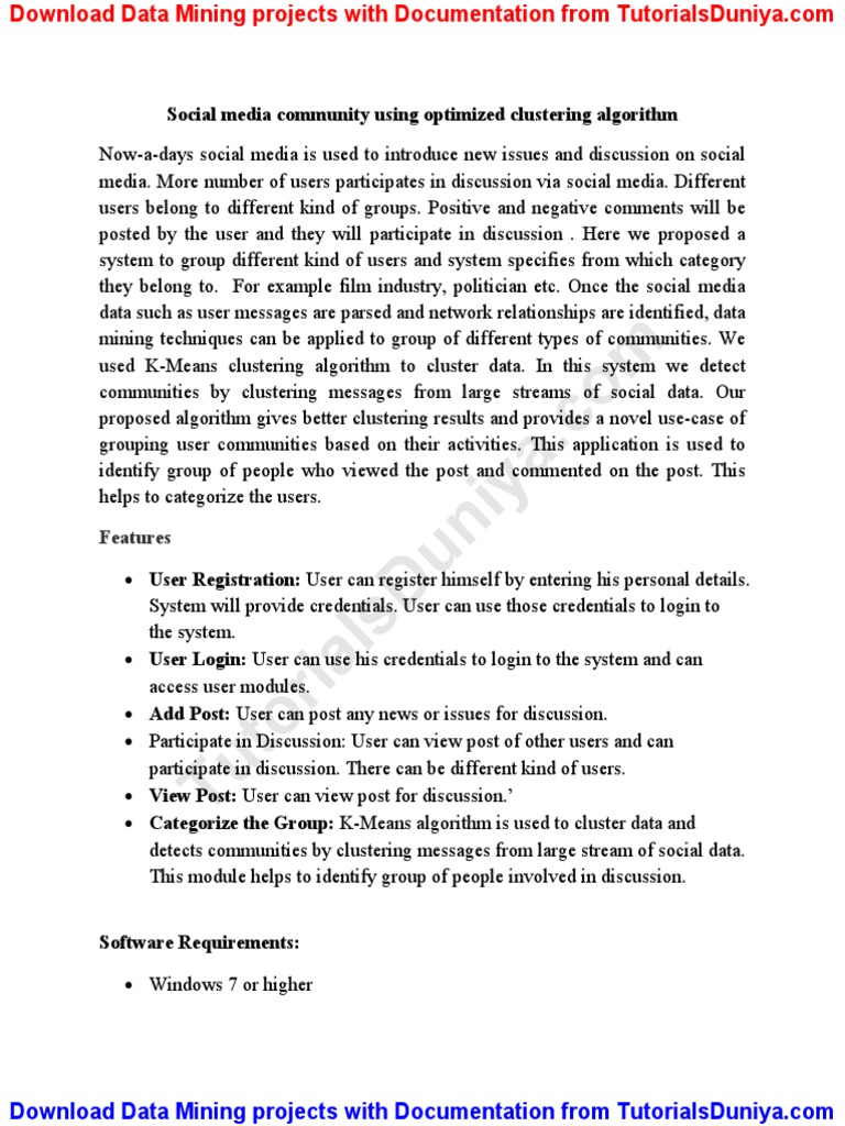 Social Media Community Using Optimized Clustering Algorithm Data Mining Project | PDF | Cluster ...