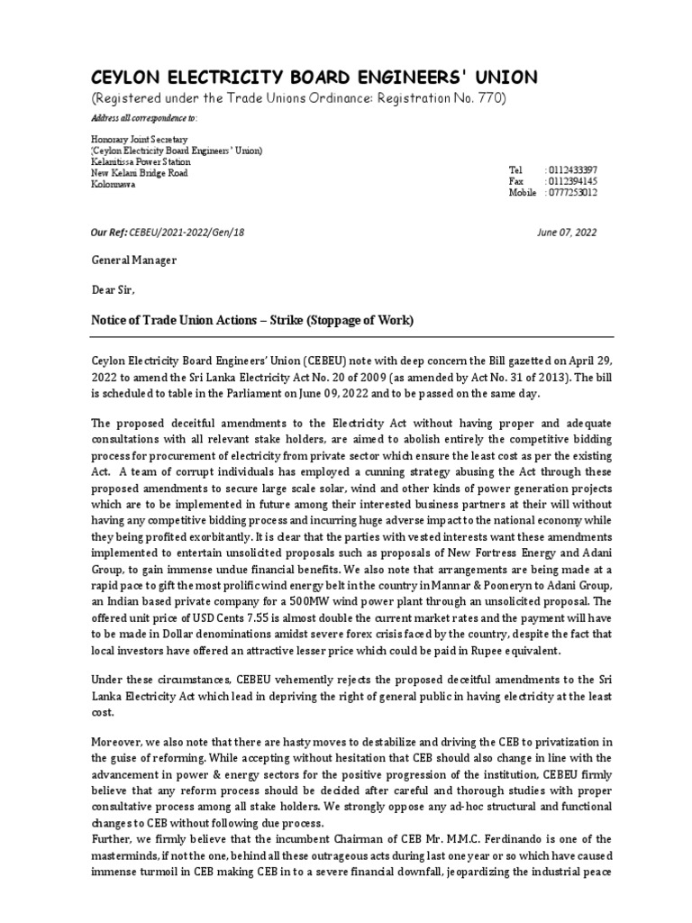 Notice of Trade Union Action Strike CEBEU | PDF