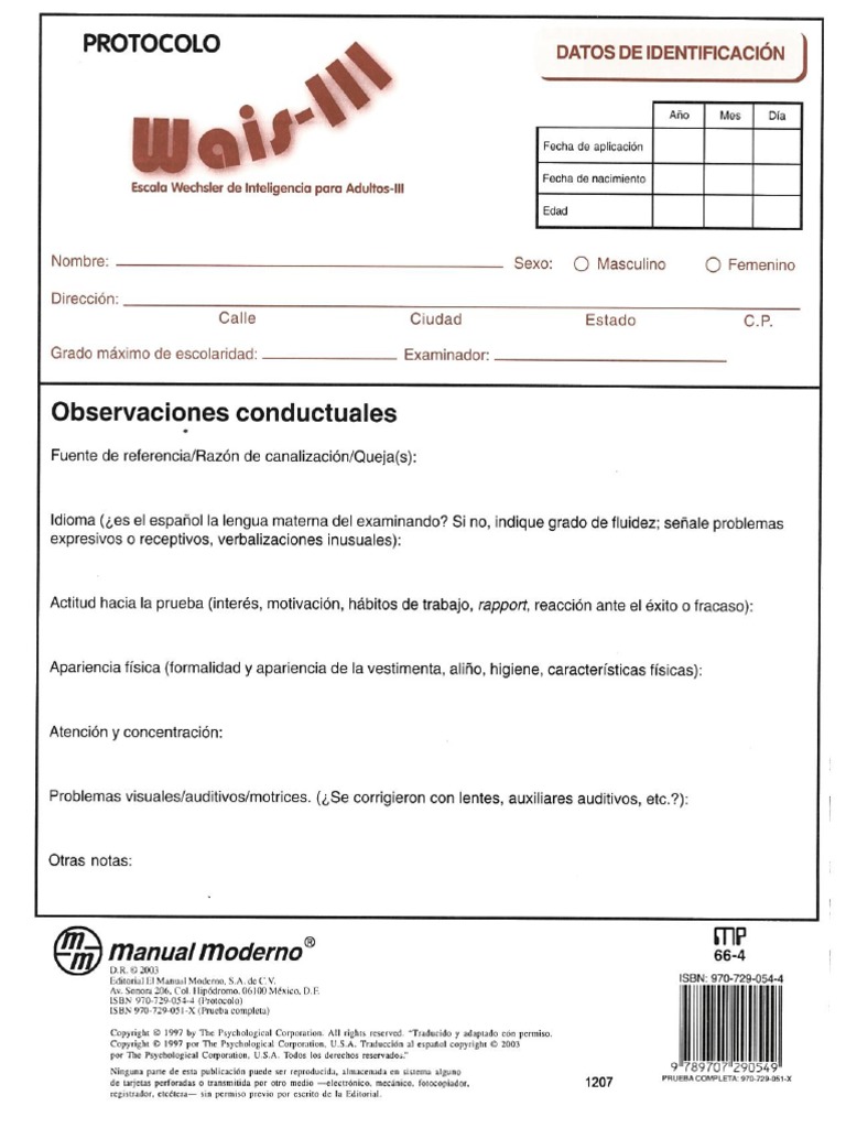 Protocolo WAIS-III | PDF