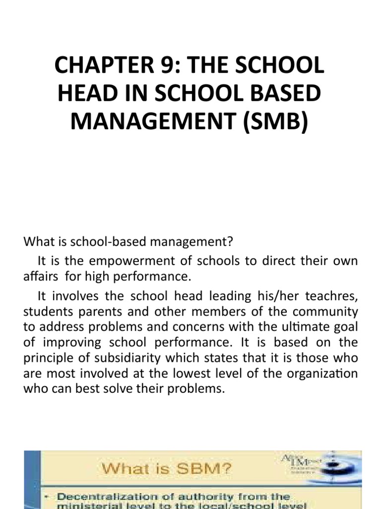 Chapter 9 The Shool Head in School Based Management | PDF | Teachers ...
