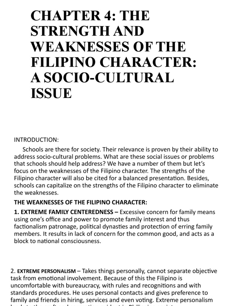 CHAPTER 4 Strengths and Weaknesses of The Filipino Character NEW | PDF ...