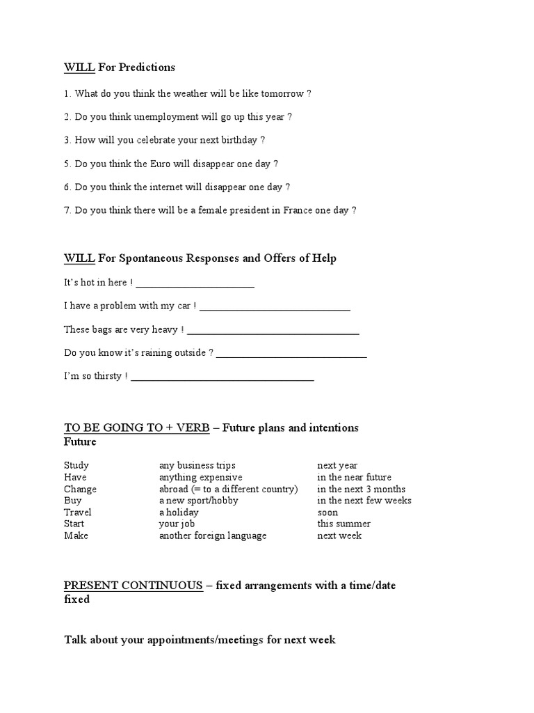 Future Predictions and Plans Guide | PDF