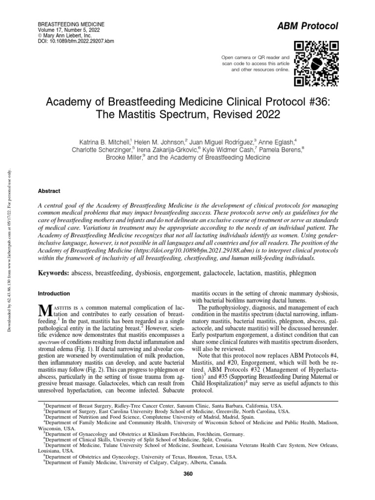 Protocolo Mastitis ABM 2022 | PDF | Breast Milk | Clinical Medicine