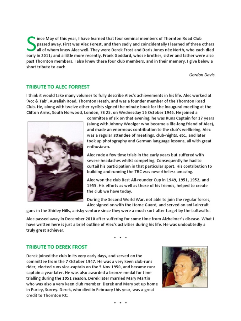 Tribute To Alec Forrest: Gordon Davis | PDF | Sports | Violence