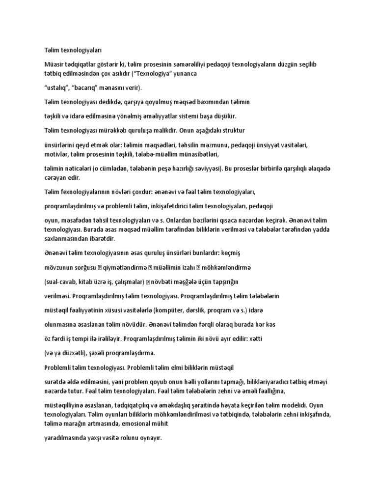 Təlim Texnologiyaları | PDF