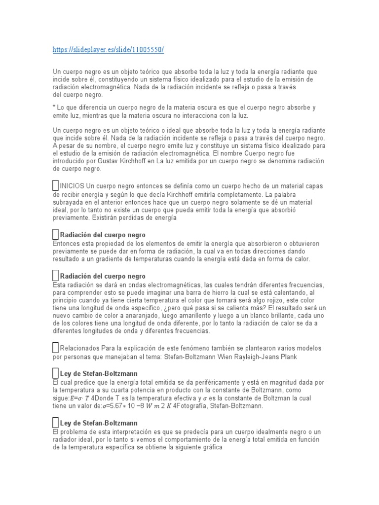 Cuerpo Negro, Teoria de Planck, Wien | PDF | Radiación electromagnética ...