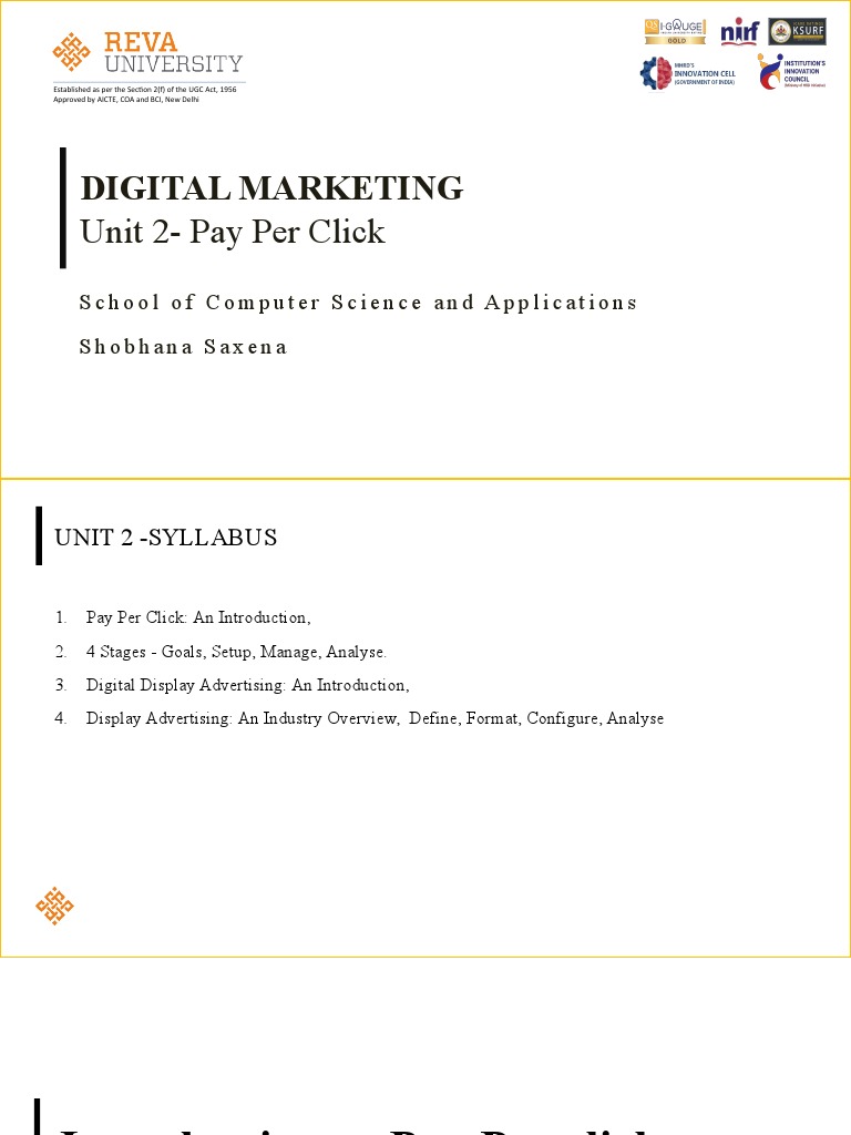 Digital Marketing: Unit 2-Pay Per Click | PDF | Search Engine Optimization | Advertising