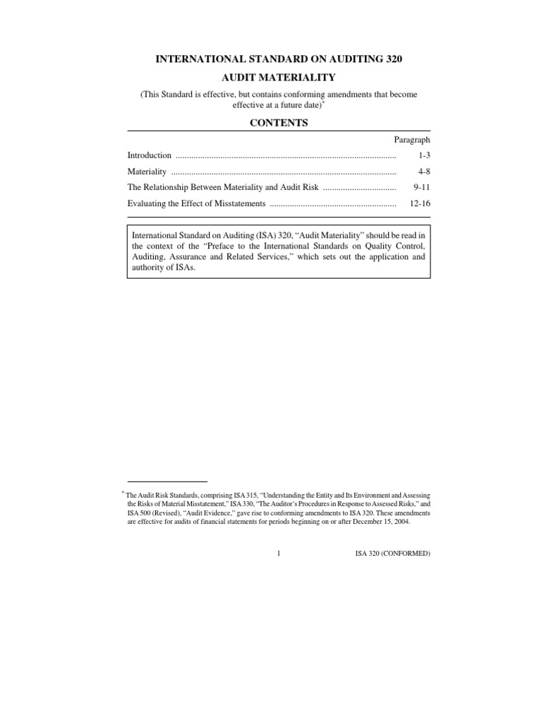 Audit Materiality in ISA 320 | PDF | Financial Audit | Audit