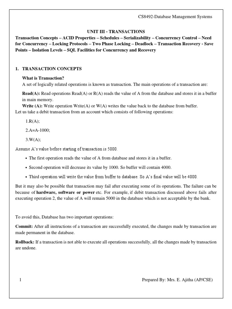 CS8492-Database Management Systems | PDF | Database Transaction | Acid