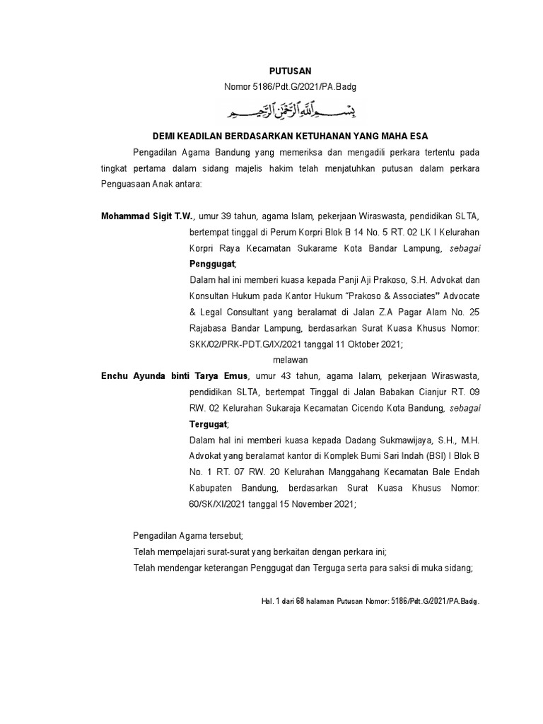 Salinan Putusan 5186 PDT G 2021 PA Badg | PDF | Hukum