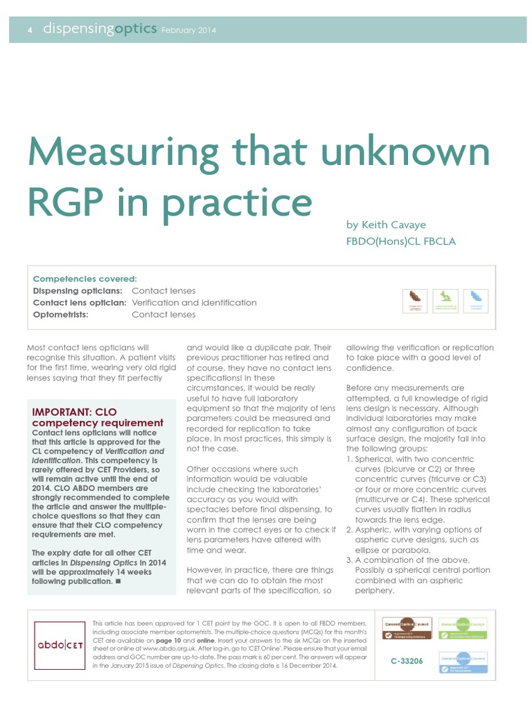 RGP Lens Measurement | PDF | Contact Lens | Optics