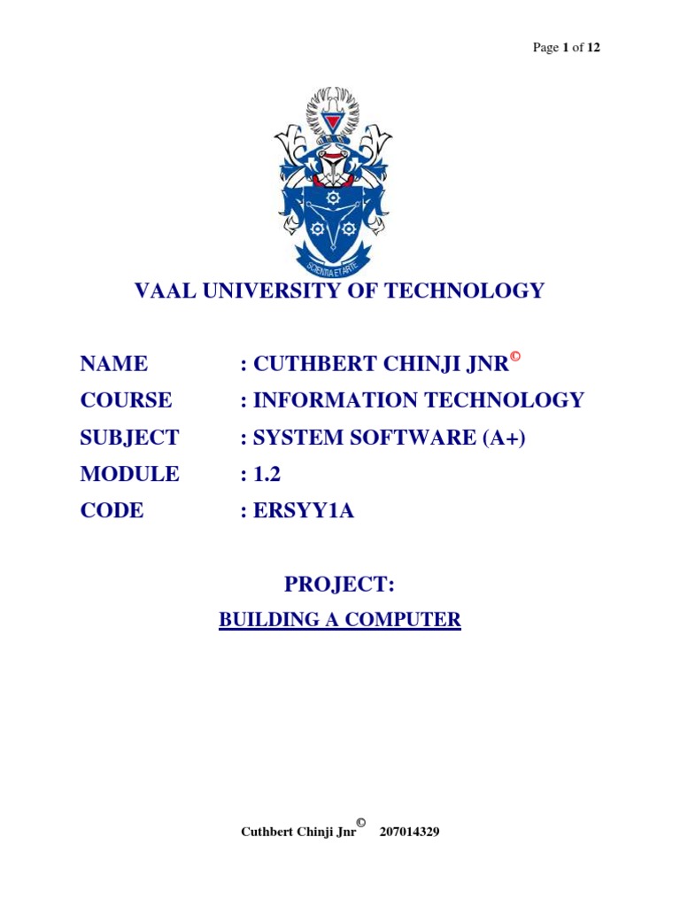 Stet by Step Guide To Building Own Computer by Cuthbert Chinji JNR Vaal University of Technology ...
