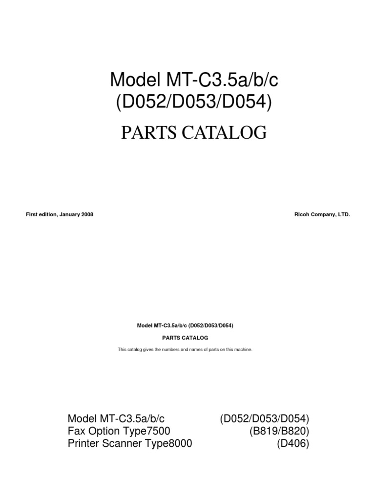 Model MT-C3.5a/b/c (D052/D053/D054) Parts Catalog: First Edition ...