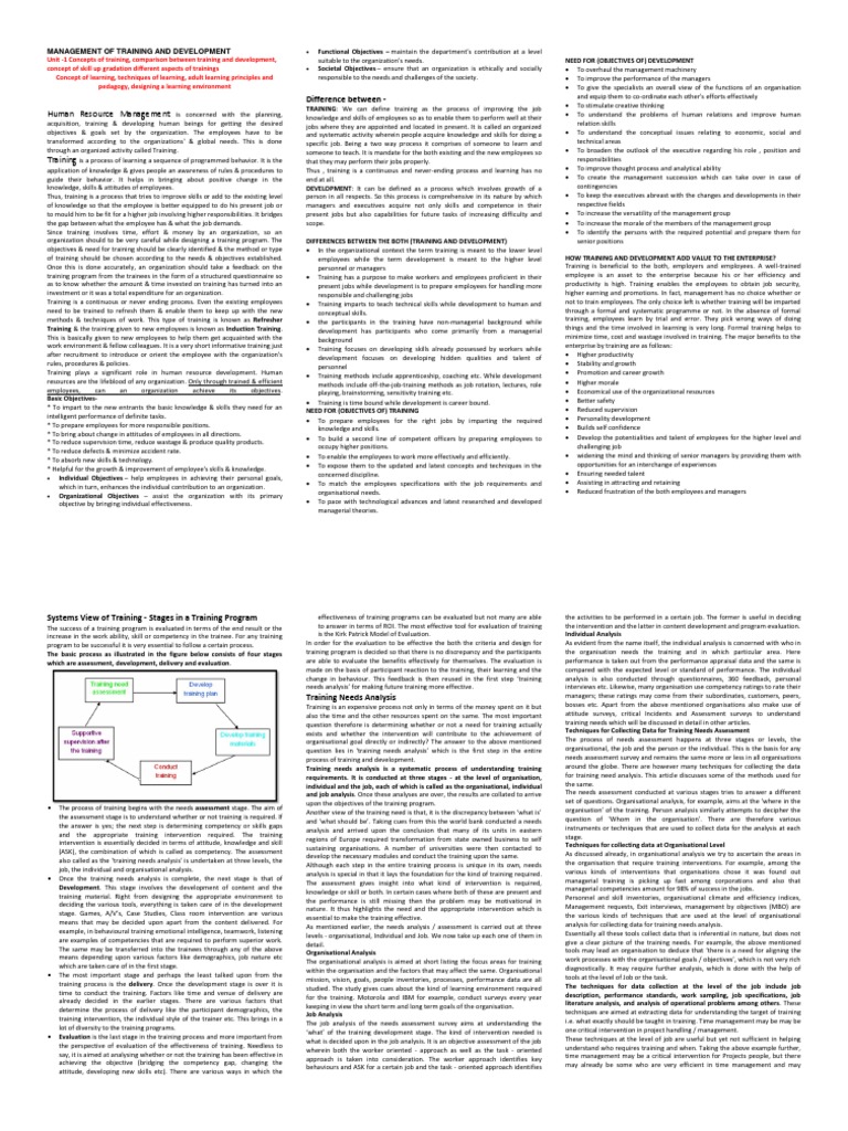 MTD - Management of Training and Development | PDF | Learning | Needs ...
