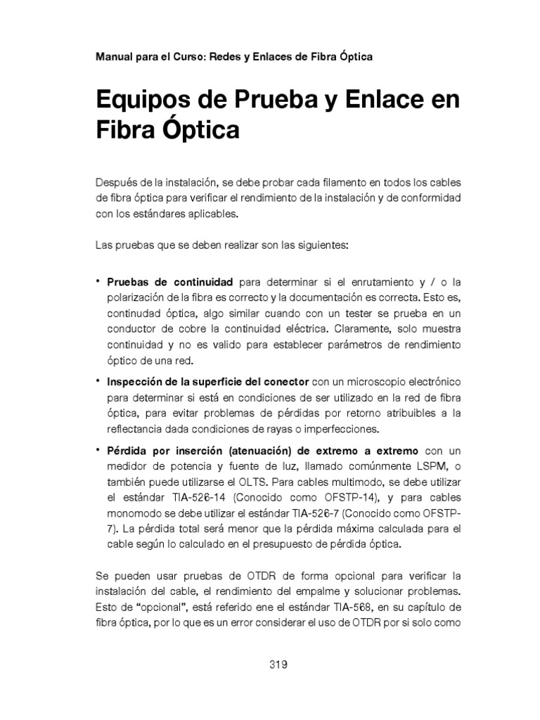 Equipos de Prueba de Enlace de Fibra Optica | PDF | Fibra óptica | Óptica