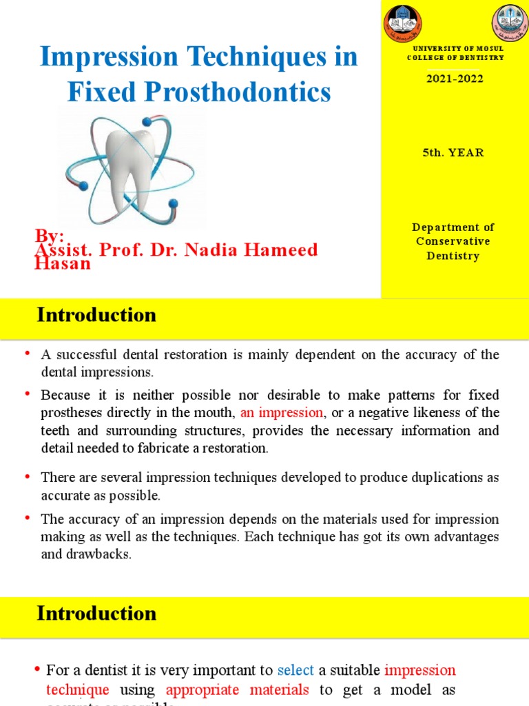 Impression Techniques for Fixed Restorations | PDF | Dentistry Branches ...