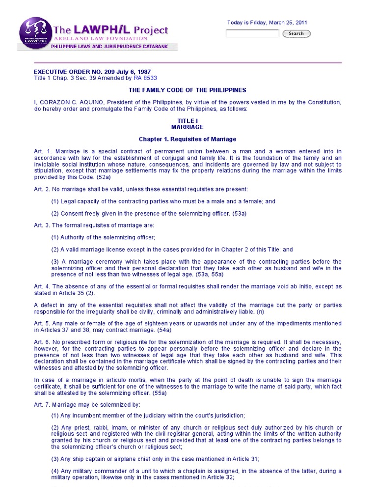 Family Code - EO 209 | PDF