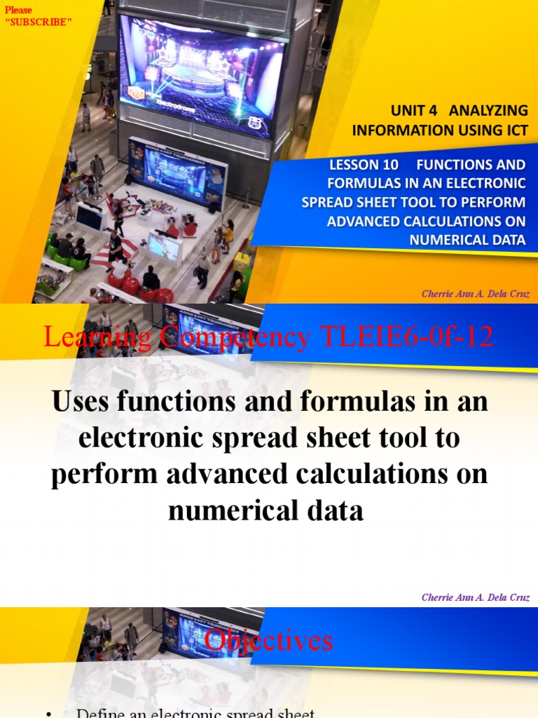 Lesson 10 FUNCTIONS AND FORMULAS IN AN E | PDF | Spreadsheet | Function (Mathematics)