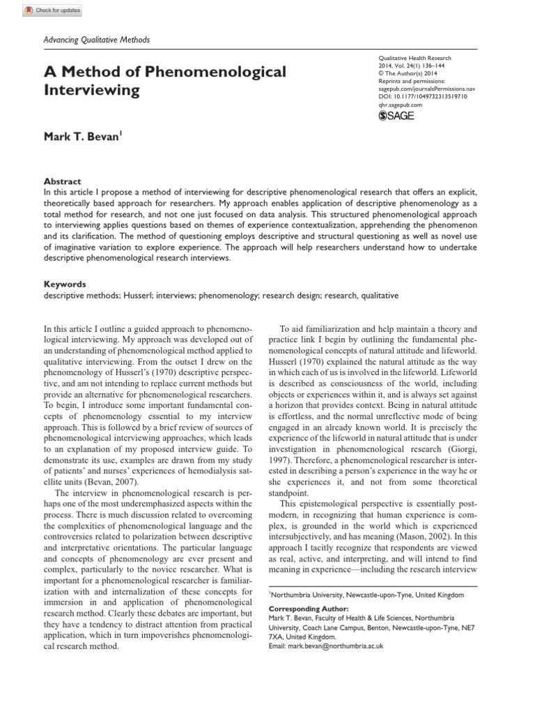 A Method of Phenomenological Interviewing | PDF | Phenomenology ...