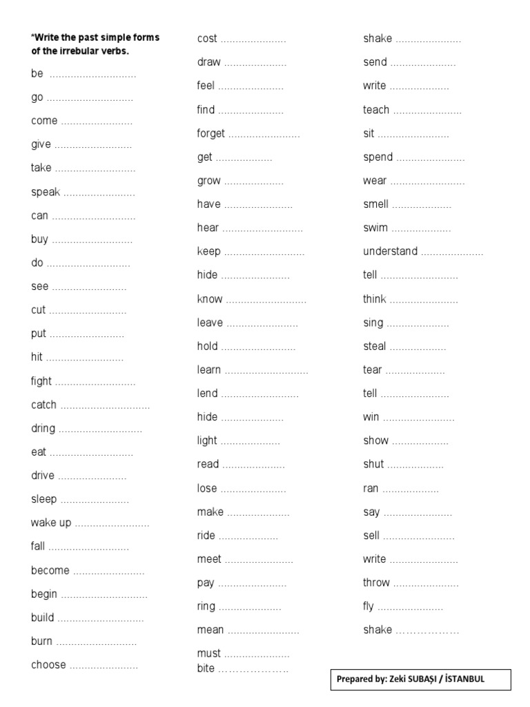Irregular Verbs Exercise Worksheet Templates Layouts 124402 | PDF