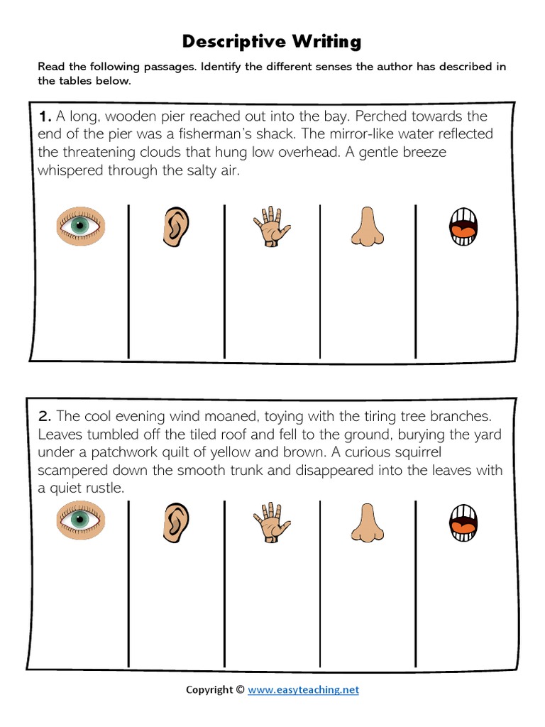 Descriptive Writing Identify 5 Senses | PDF