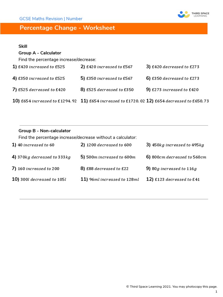 Percentage Change GCSE Maths Revision Worksheet | PDF | Interest ...