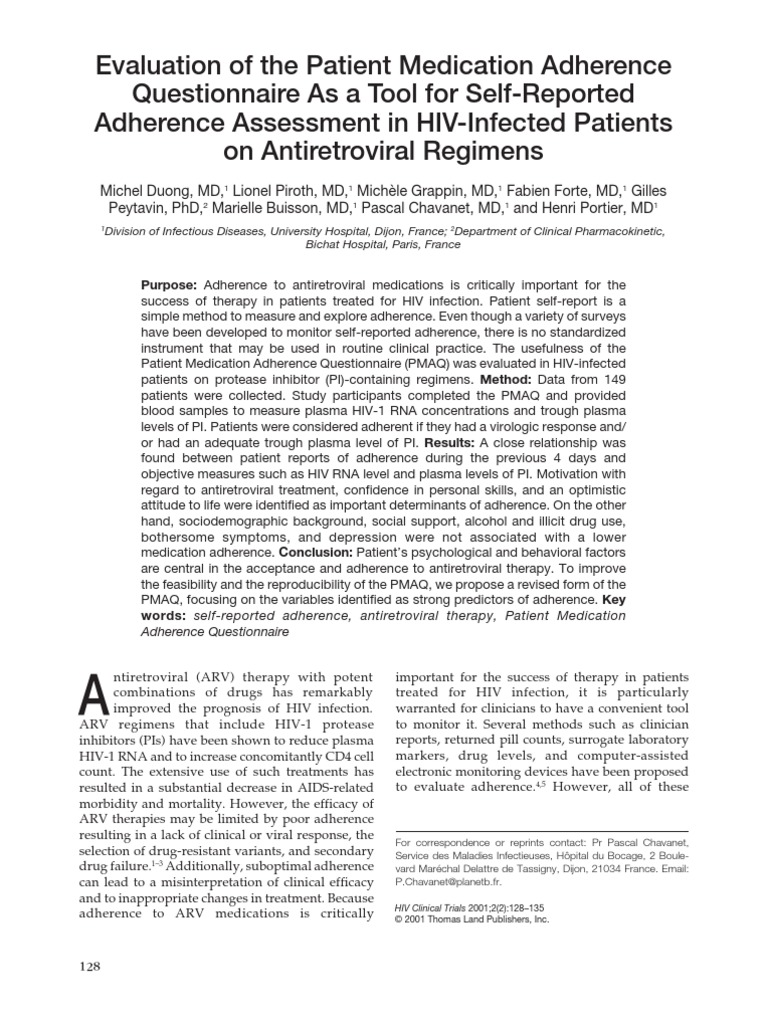 Adherence Questionnaire | PDF | Management Of Hiv/Aids | Hiv/Aids