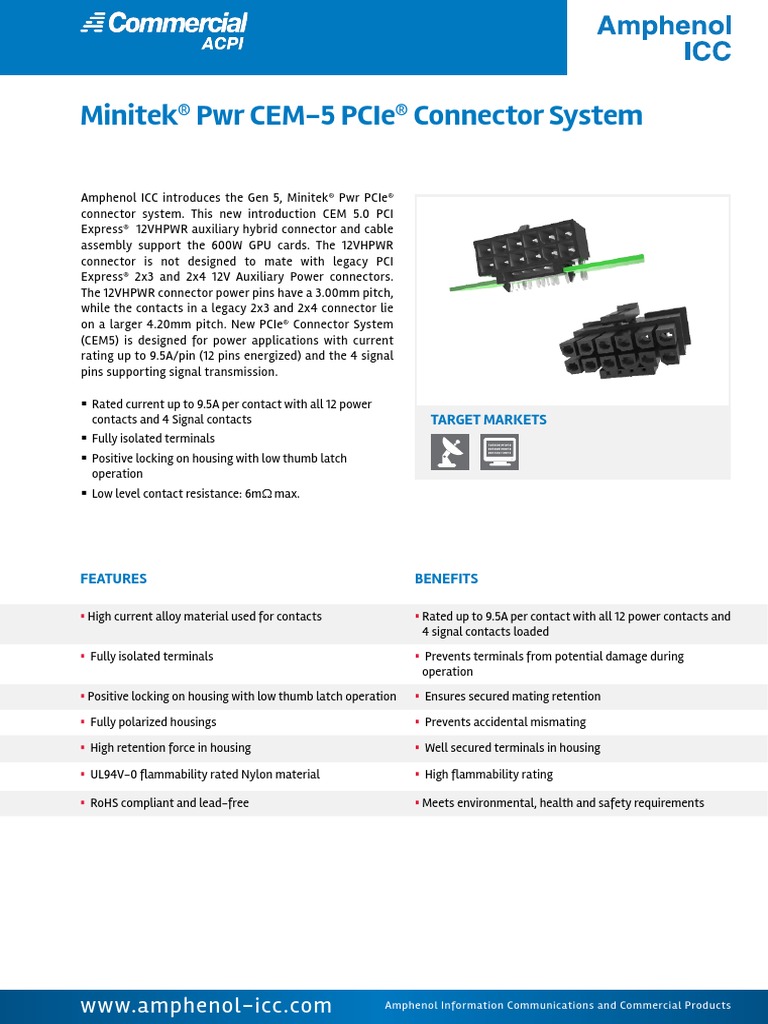 Minitek PWR Cem-5 Pcie Connector System: Target Markets | Descargar ...